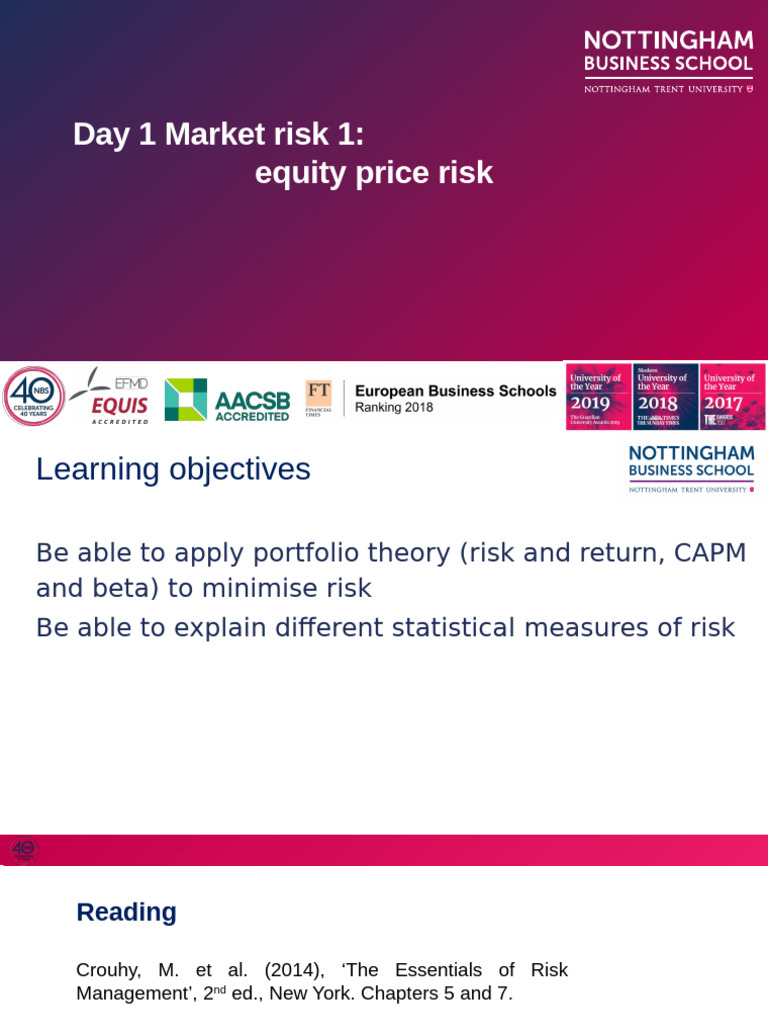 D1 Equity Price Risk Student Version | PDF | Capital Asset Pricing ...