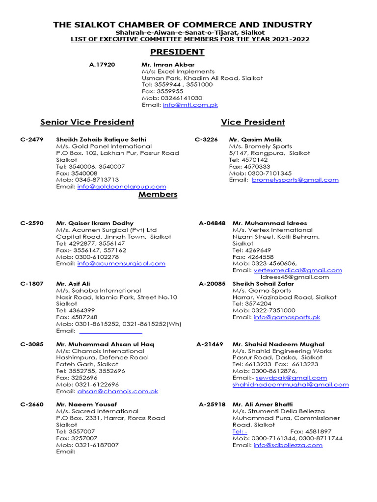 List Executive Committee 2021 2022 | PDF | Pakistan