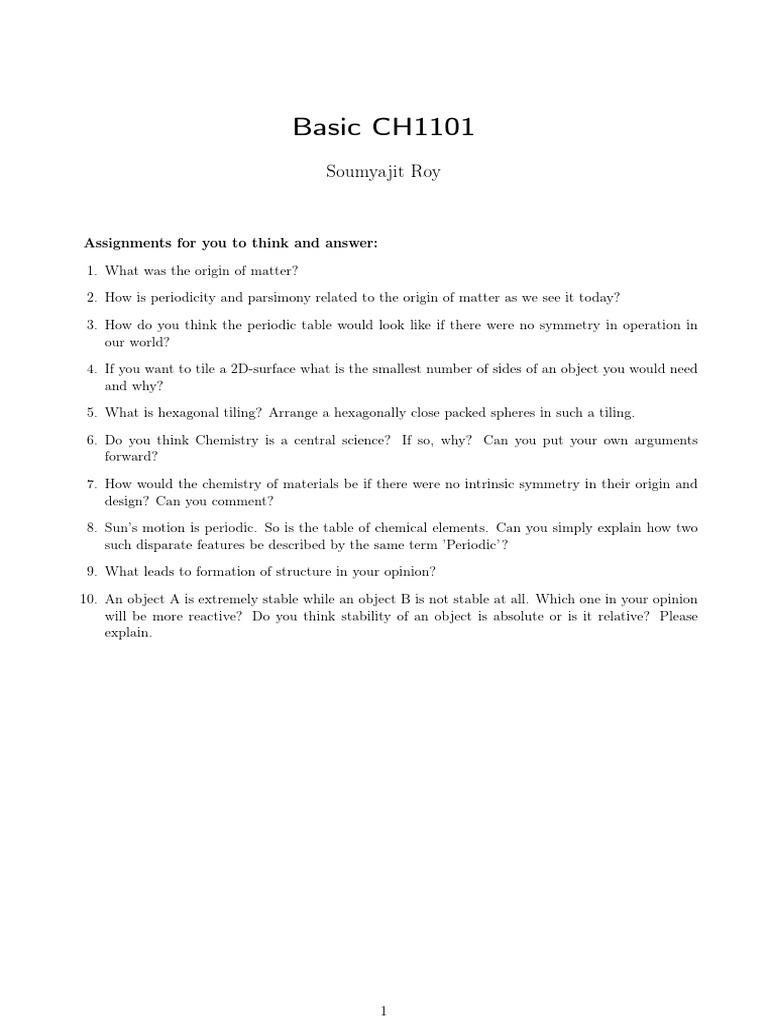 CH1101 Assignment 01 | PDF