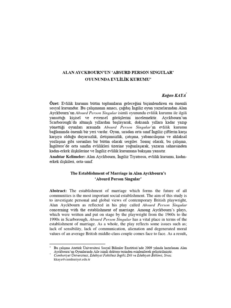 Alan Ayckbourn Un Absurd Person Singular | PDF