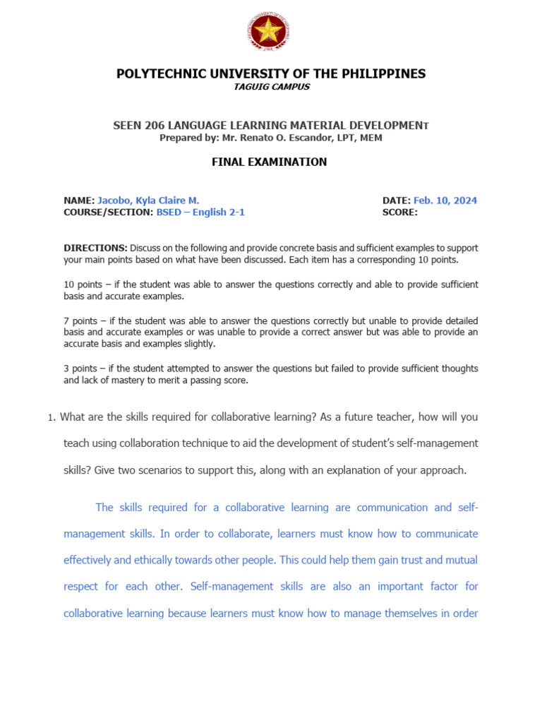 LLMD Finals | PDF | Learning | Educational Technology