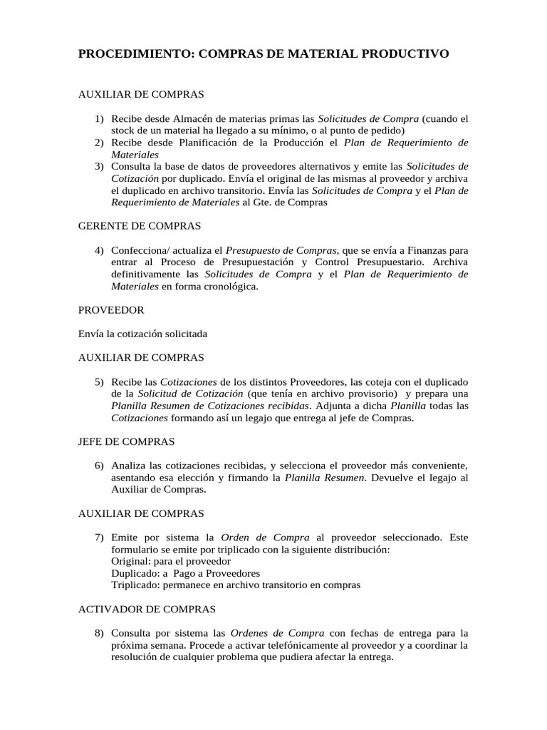 Procedimiento Compras Productivas Def | PDF | Negocios | Finanzas y administración del dinero