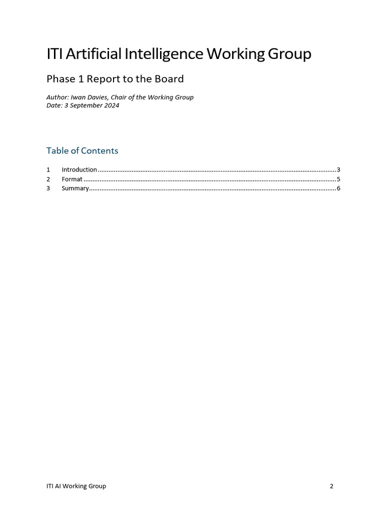 ITI Artificial Intelligence Working Group Report | PDF | Artificial ...