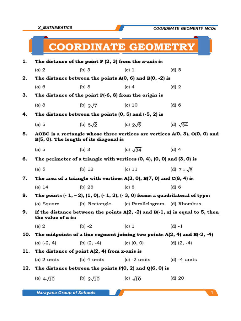 04 Coordinate Geometry Mcqs Pdf Triangle Rectangle