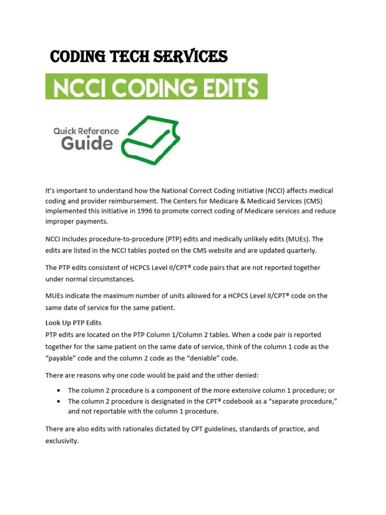 Ncci and Mue Edits Reference Guide | PDF | Health Care | Social Programs