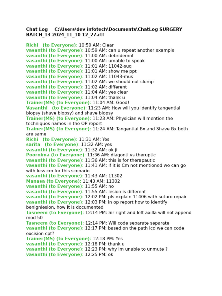 Surgery Chat Log Insights and Queries | PDF | Teaching Methods & Materials