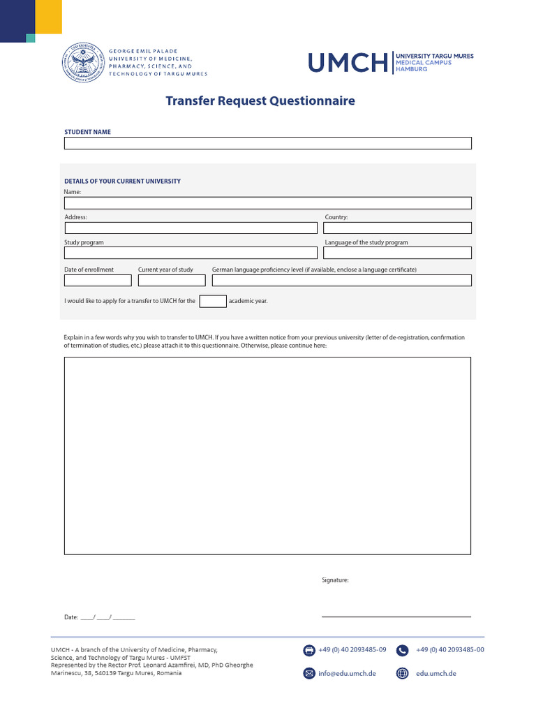 Transfer Request Questionnaire | PDF