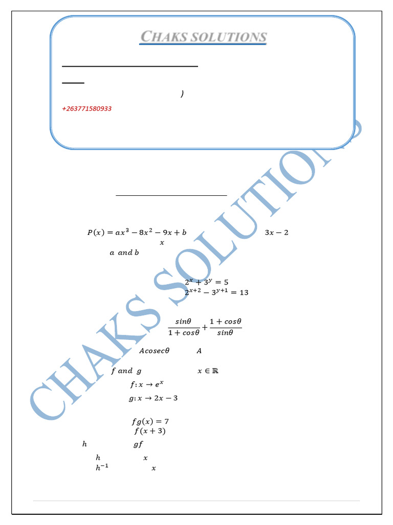 Exercise 2 Chaks Pure Mathematics | PDF | Function (Mathematics ...