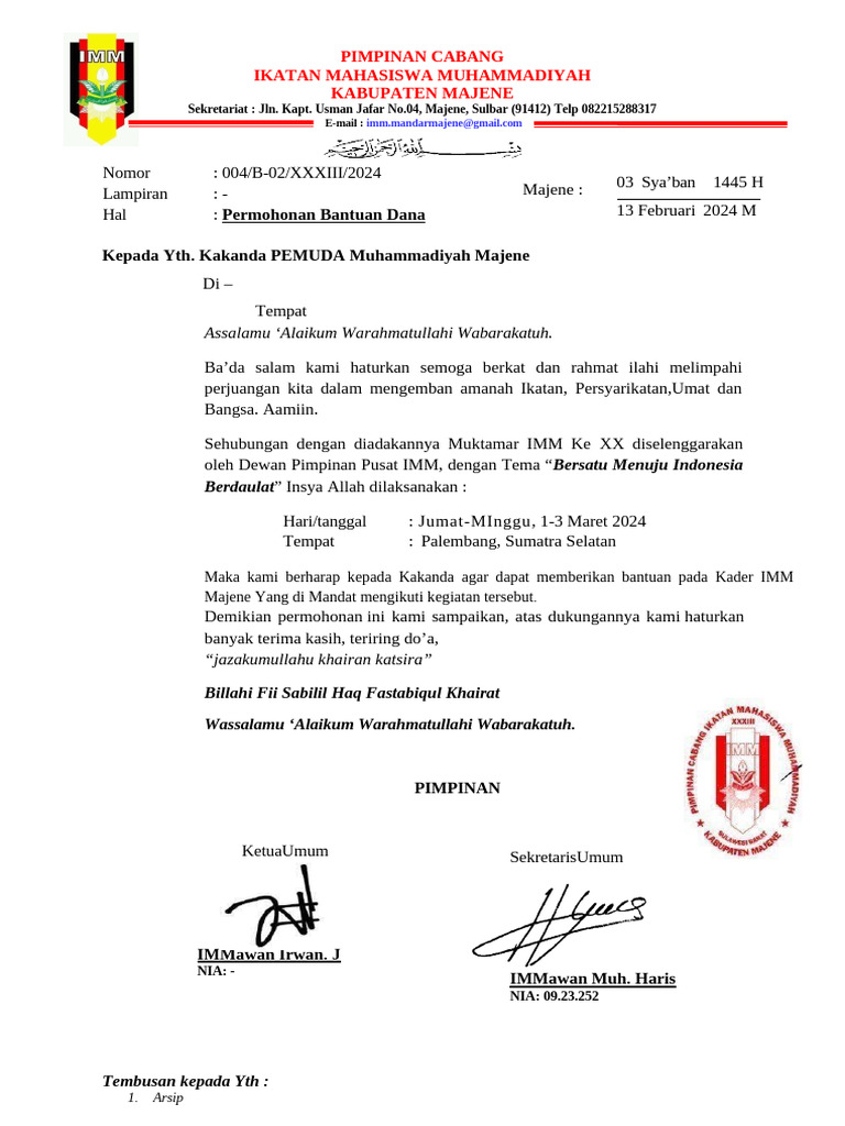 Permohonan Bantuan Dana Pemuda MU Majene | PDF