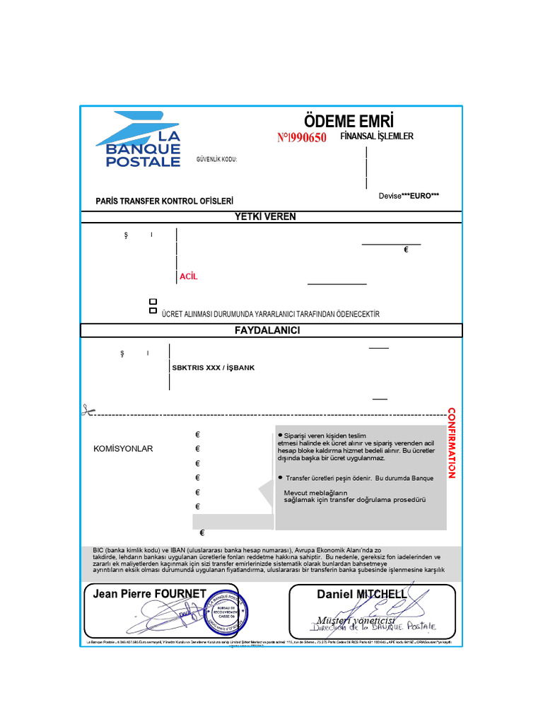 Ordre de Virement Banque Postale | PDF