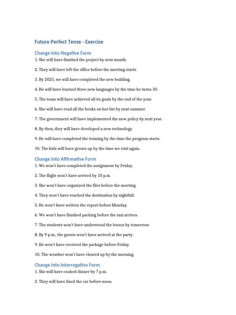 Future Perfect Exercises | PDF