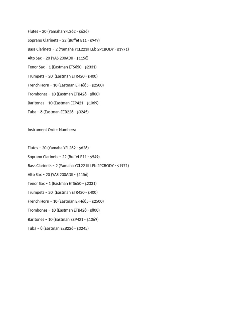 Instrument Order Numbers | PDF | Sports & Recreation