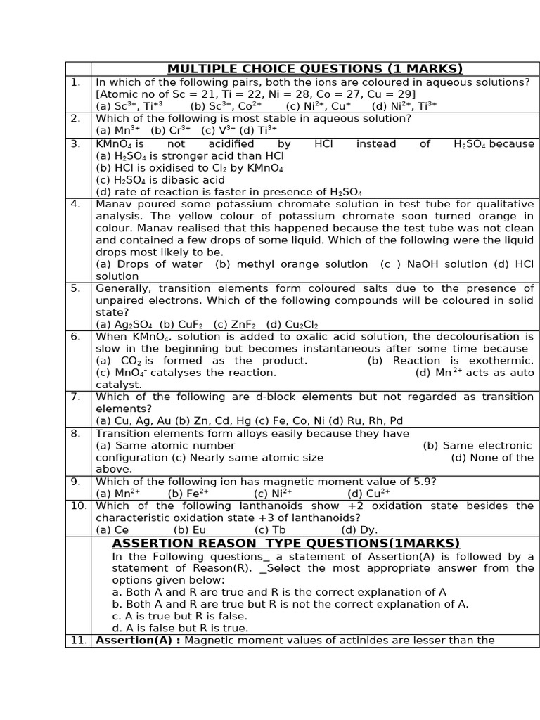 d and f imp Qs | PDF | Transition Metals | Manganese
