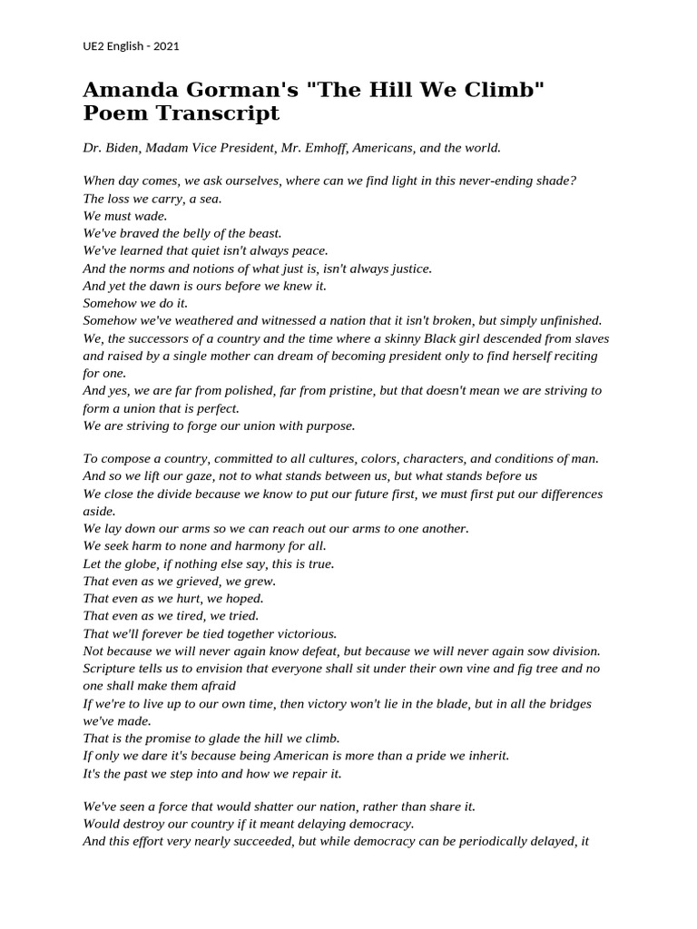 Worksheet Inaugural Poem | PDF | Poetry