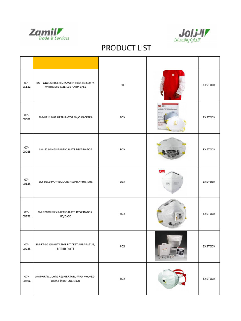 Zamil Price Ex Stock Product List 1 | PDF | Personal Protective Equipment