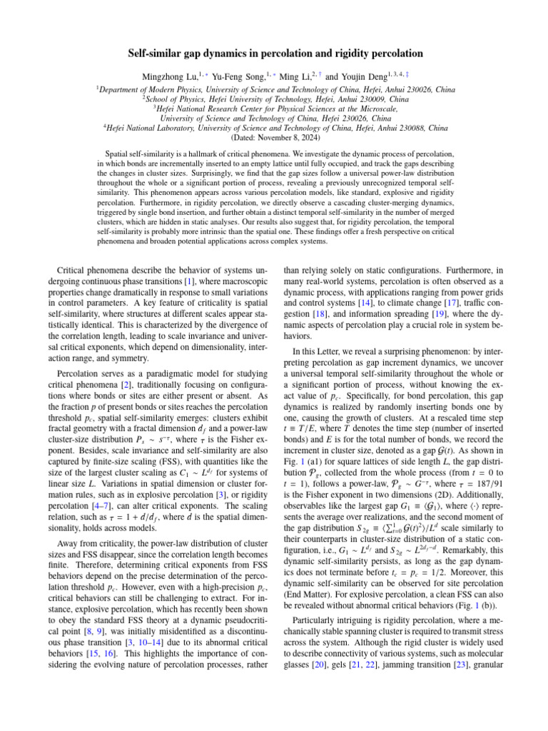 Self-Similar Gap Dynamics in Percolation and Rigidity Percolation | PDF | Condensed Matter ...