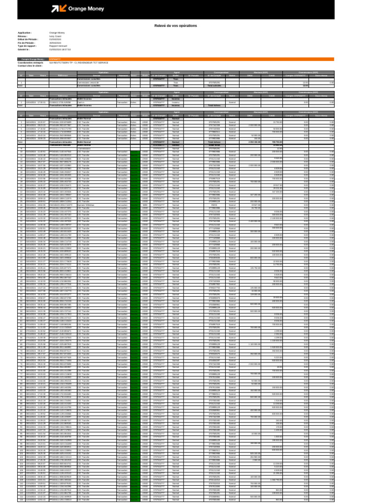 Orange Money Transactions Report | PDF