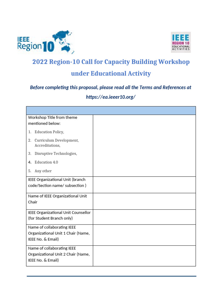 Template For 2022 R10 EA Call For CapacityBuildingWorkshop | PDF ...