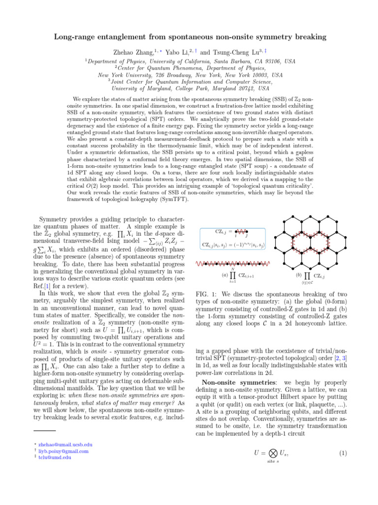 Long-Range Entanglement From Spontaneous Non-Onsite Symmetry Breaking ...