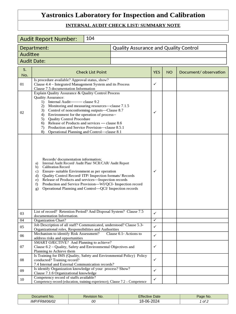 QA/QC Internal Audit Checklist | PDF | Internal Audit | Audit