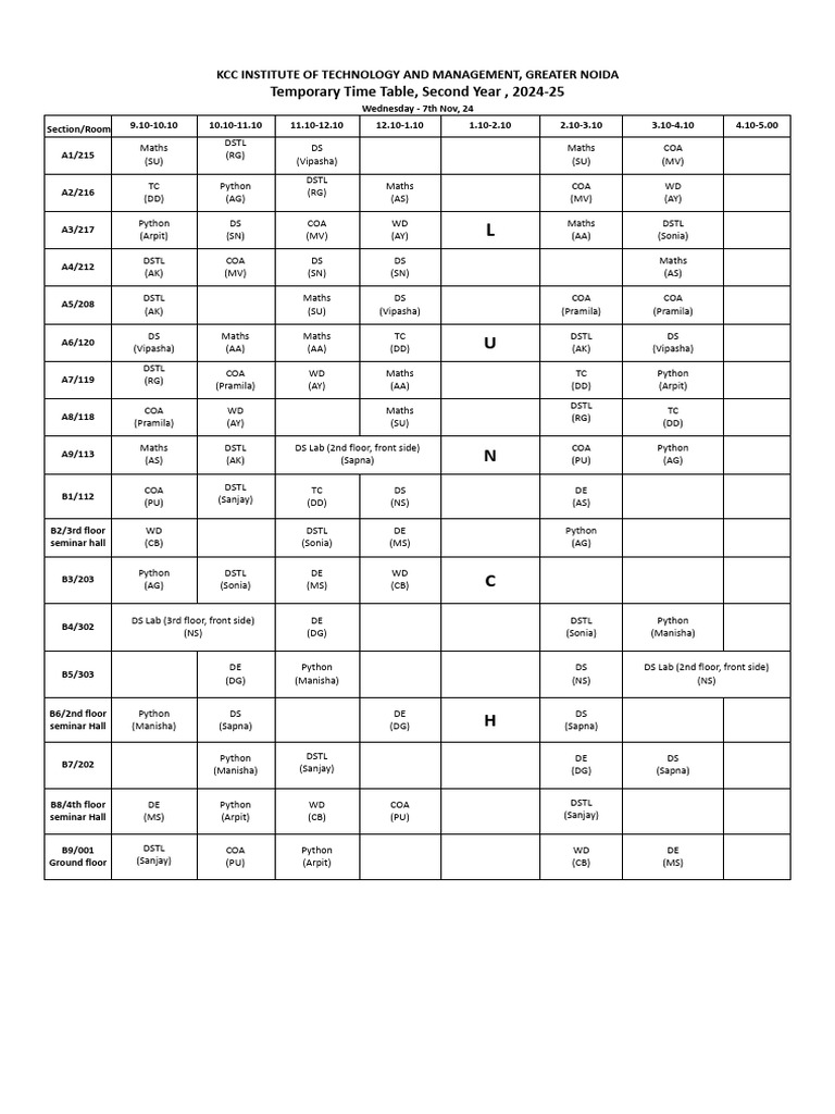 Second Year Timetable 2024-25 | PDF