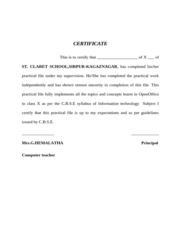 Practical File Certificate | PDF