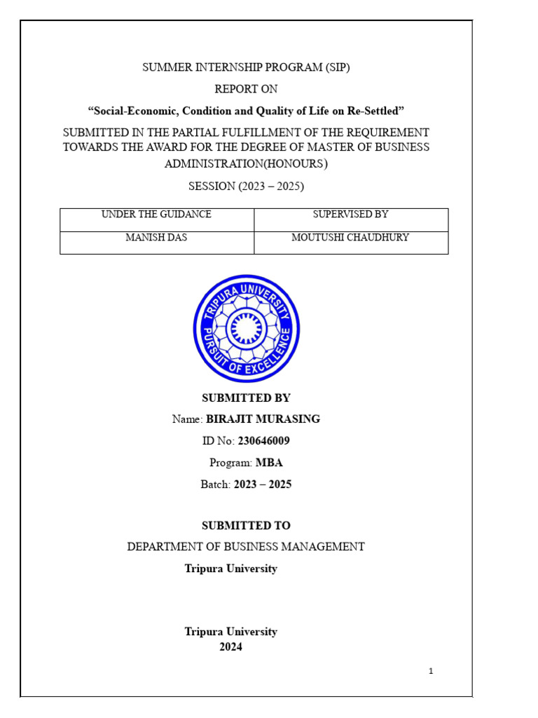 Format of Summer Internship | PDF | Qualitative Research | Infrastructure