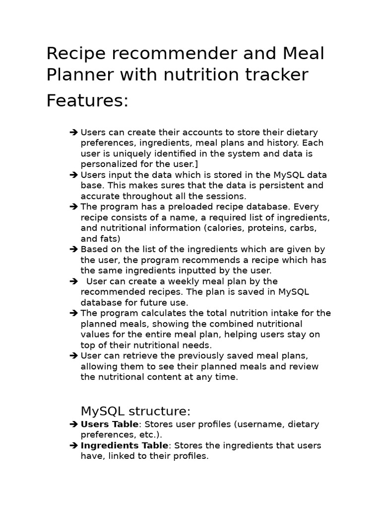 Recipe Recommender and Meal Planner With Nutrition Tracker | PDF | Wellness