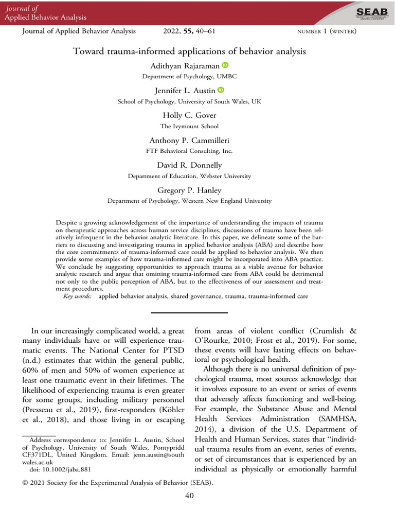 Toward Trauma-Informed Applications of Behavior Analysis | PDF | Psychological Trauma | Behaviorism