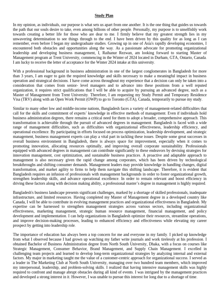 Study Plan - Raihanur Rezwan | PDF | Leadership | Innovation