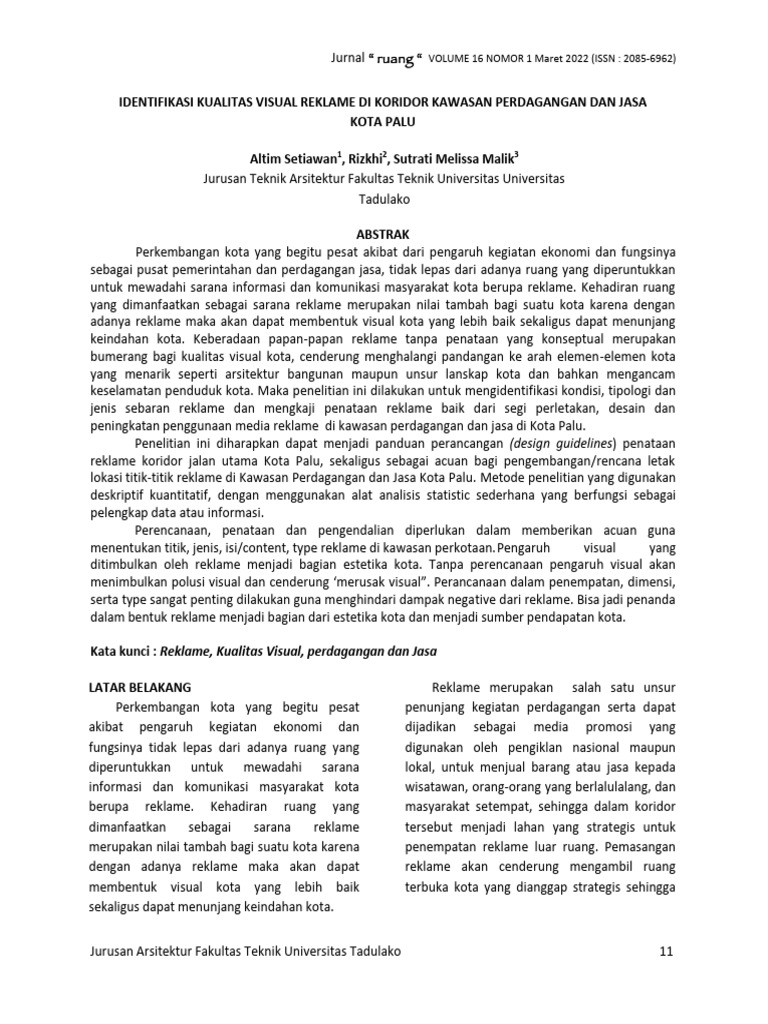 Identifikasi Kualitas Visual Reklame Di Koridor Kawasan Perdagangan Dan Jasa Kota Palu Altim ...