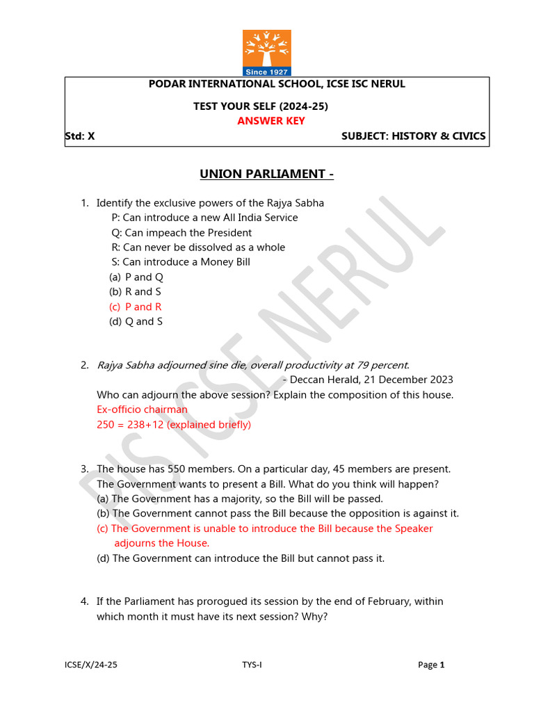 TYS 1 - X - History & Civics - Answer Key | PDF | Allies Of World War I ...