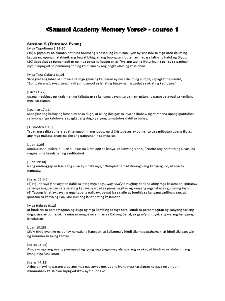 Samuel Academy Memory Verse Course 1 Tag | PDF