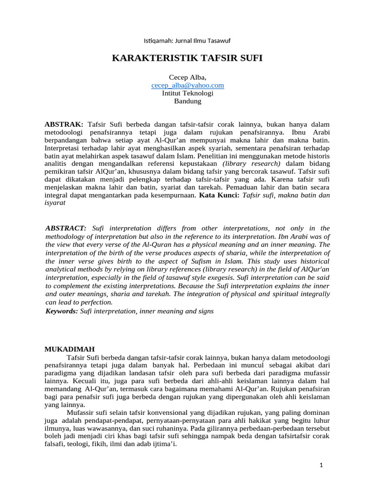 Karakteristik Tafsir Sufi | PDF | Filsafat | Agama & Spiritualitas