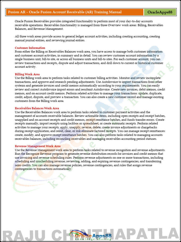 Fusion AR - Oracle Fusion Account Receivable AR Training Manual | PDF ...
