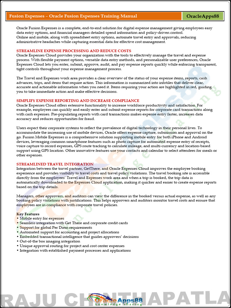 Oracle Fusion Expenses Training Guide | PDF | Spreadsheet | Cloud Computing