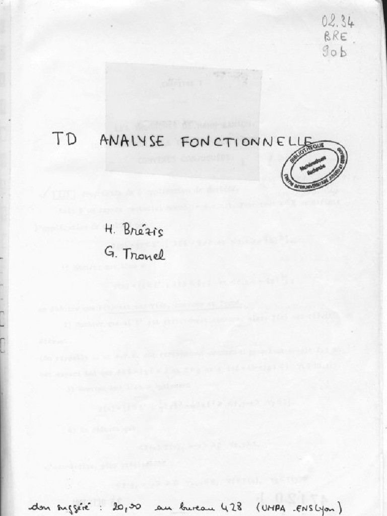 Brezis Analyse Fonctionnelle, Recueil de Problèmes Et Exercices (Polycopié) | PDF