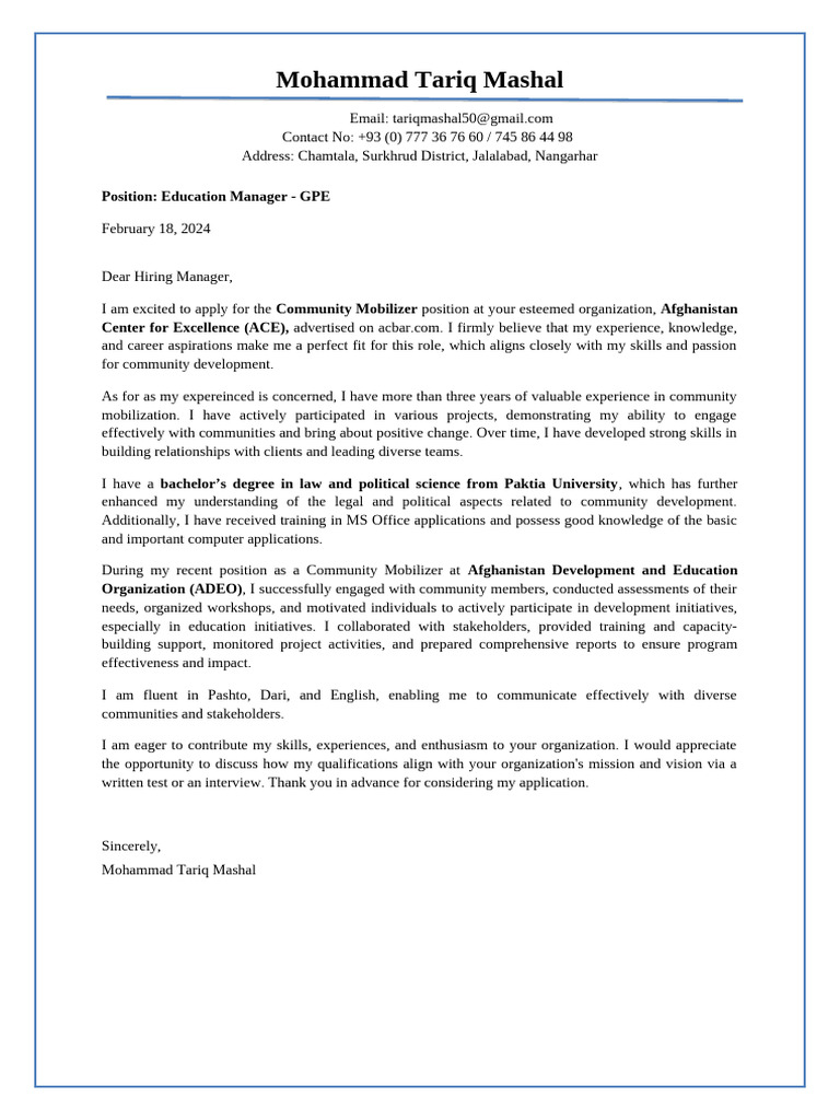 Tariq Mashal Updated CV | PDF | Communication | Critical Thinking