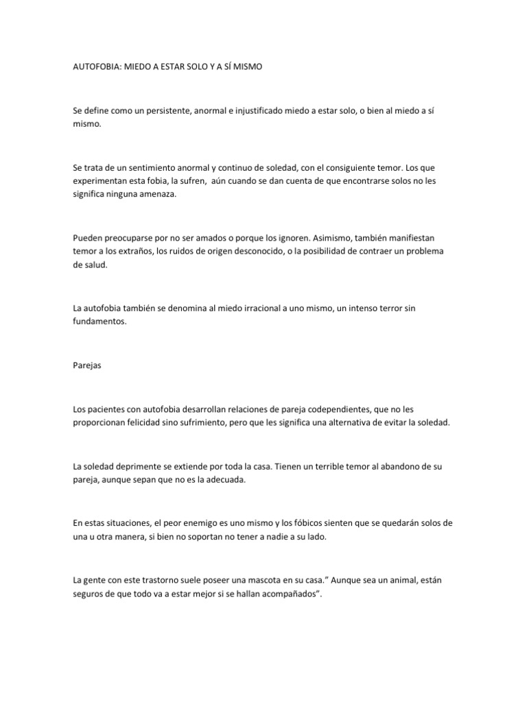 Qué es la autofobia y su tratamiento | PDF | Soledad | Fobia