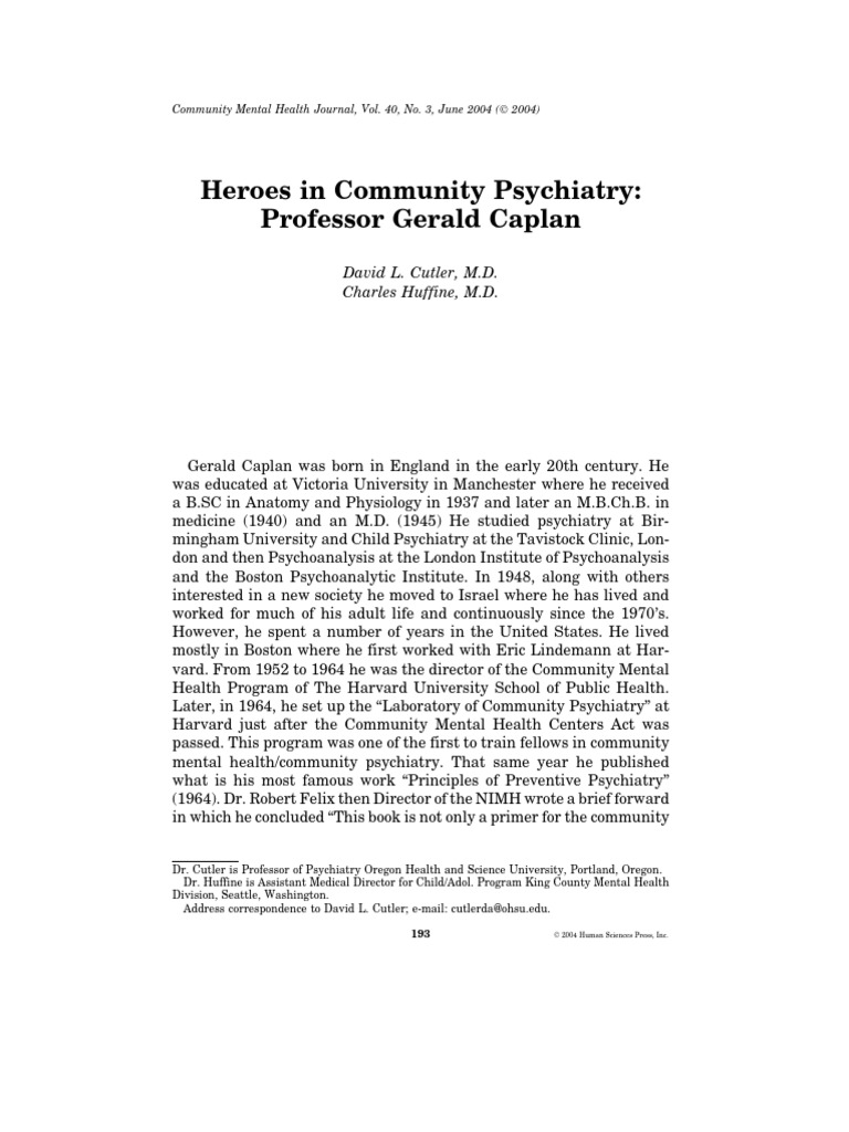 Gerald Caplan: Pioneer in Community Psychiatry | PDF | Psychiatry | Mental Health
