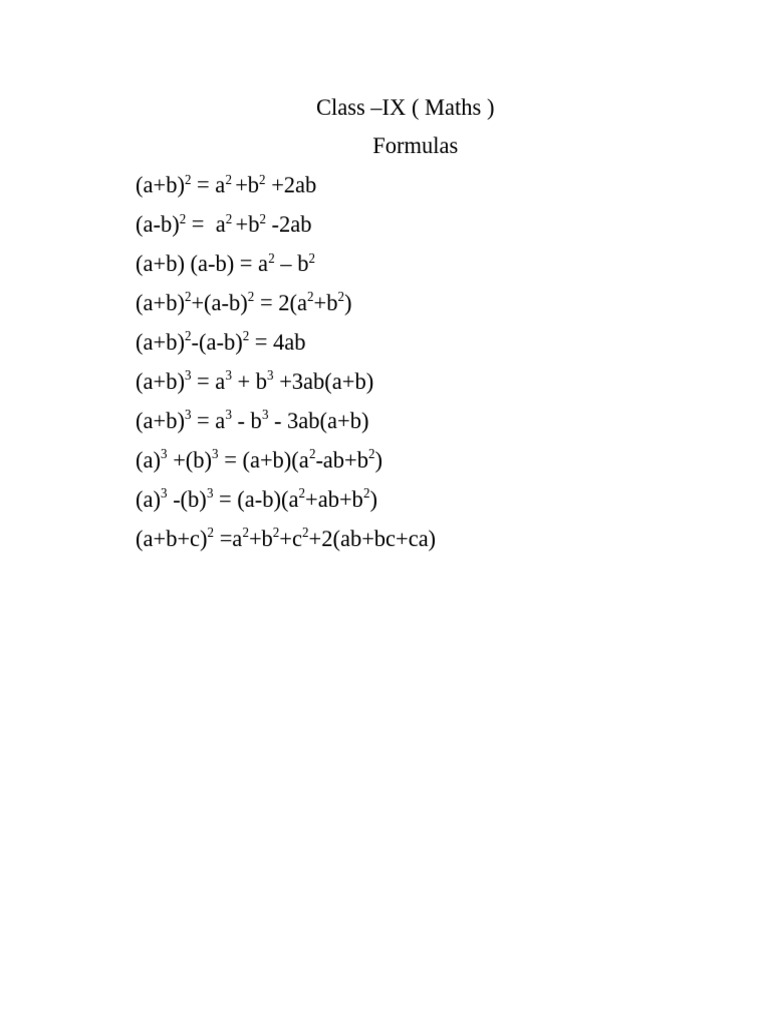 Class 9 & 10 Maths Formulas | PDF