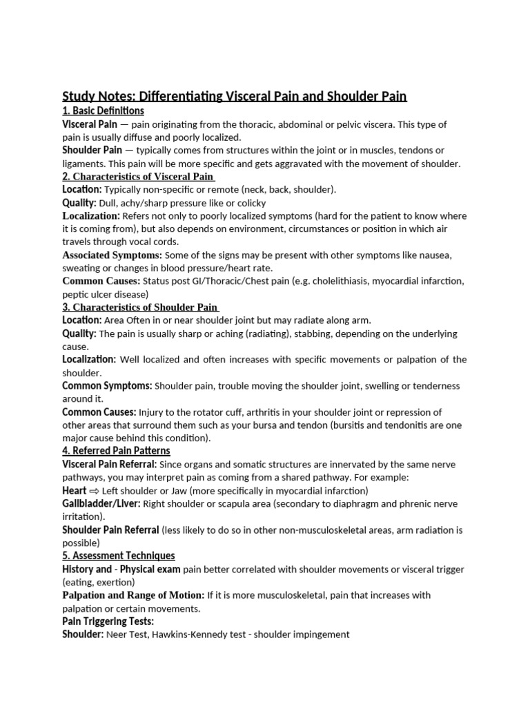 Study Notes Differentiating Visceral Pain and Shoulder Pain | PDF ...