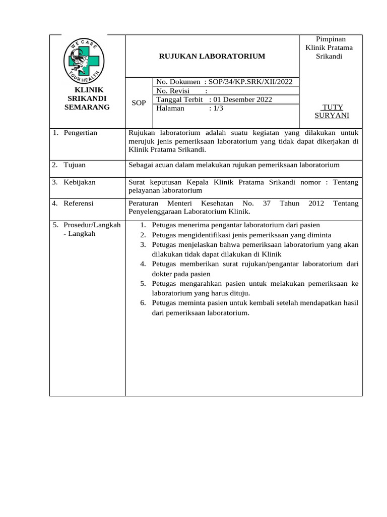 6 SOP Rujukan Spesimen | PDF