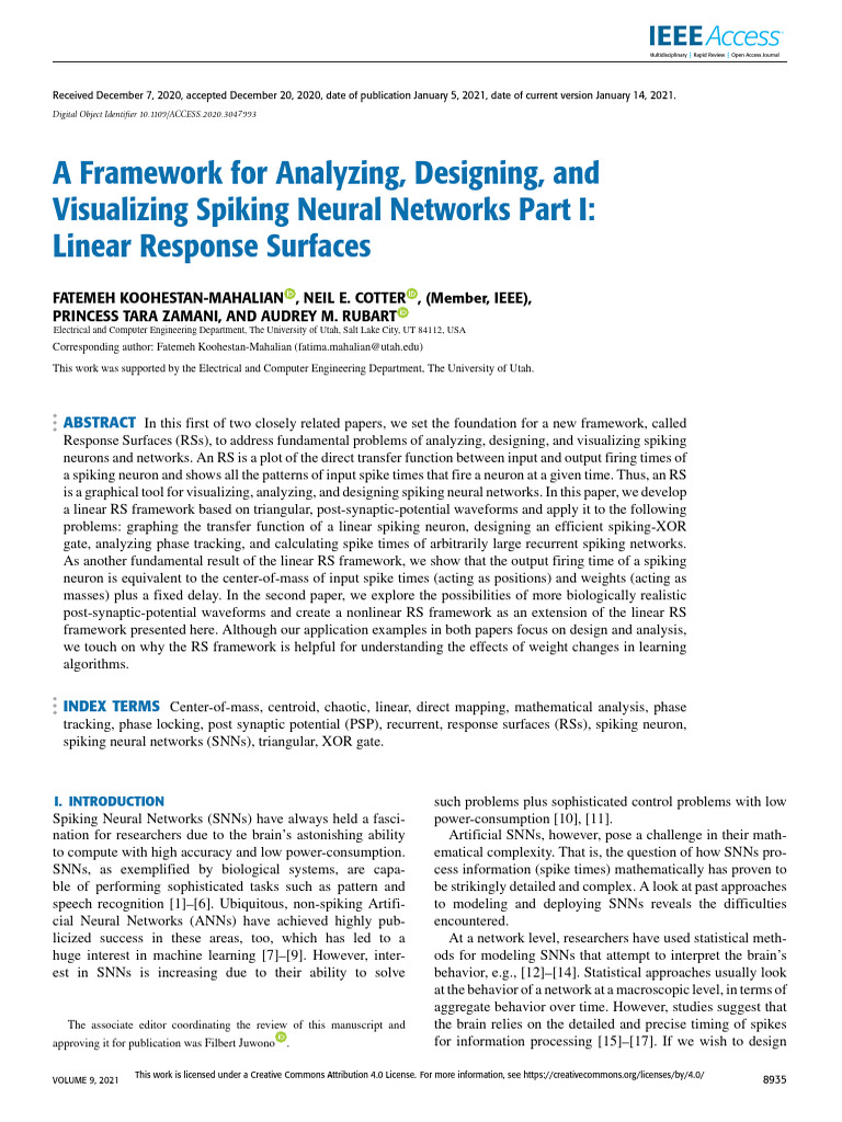 A Framework For Analyzing Designing and Visualizing Spiking Neural Networks Part I Linear ...