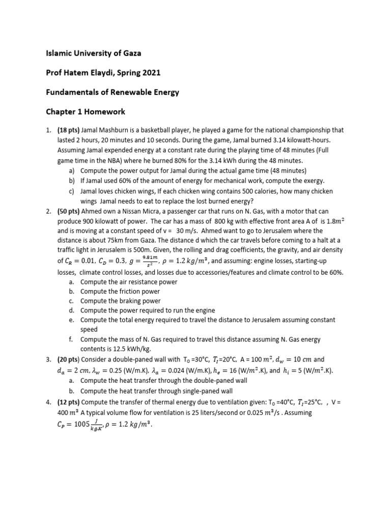 RenewE Chapter 1 Homework | PDF | Heat | Heat Transfer