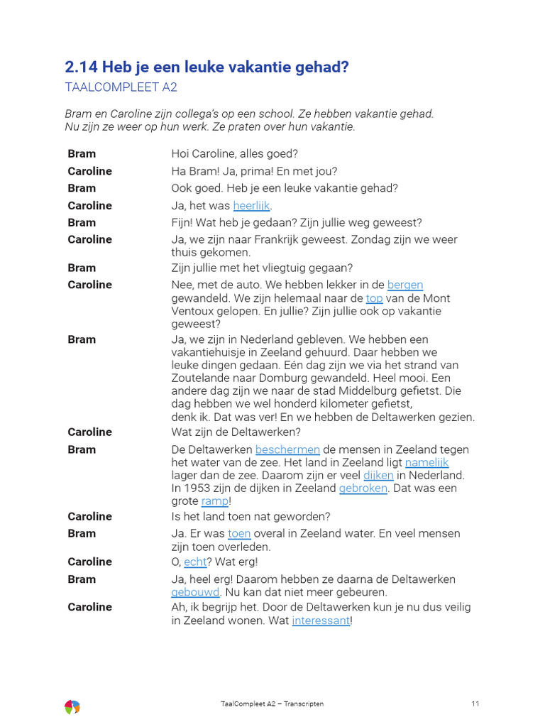 TaalCompleet A2 - Transcript 2.14 - Def 2022 | PDF