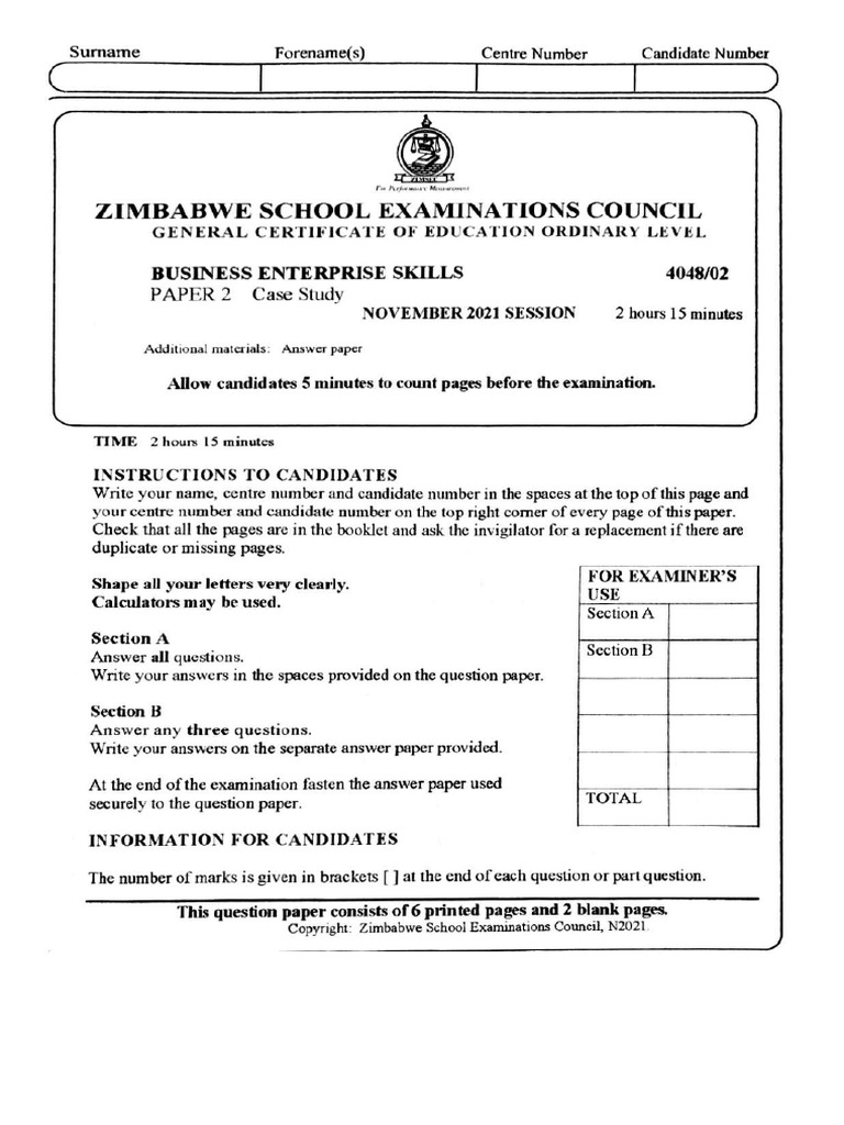 O-Levels Business and Enterprise Skills 2021 | PDF