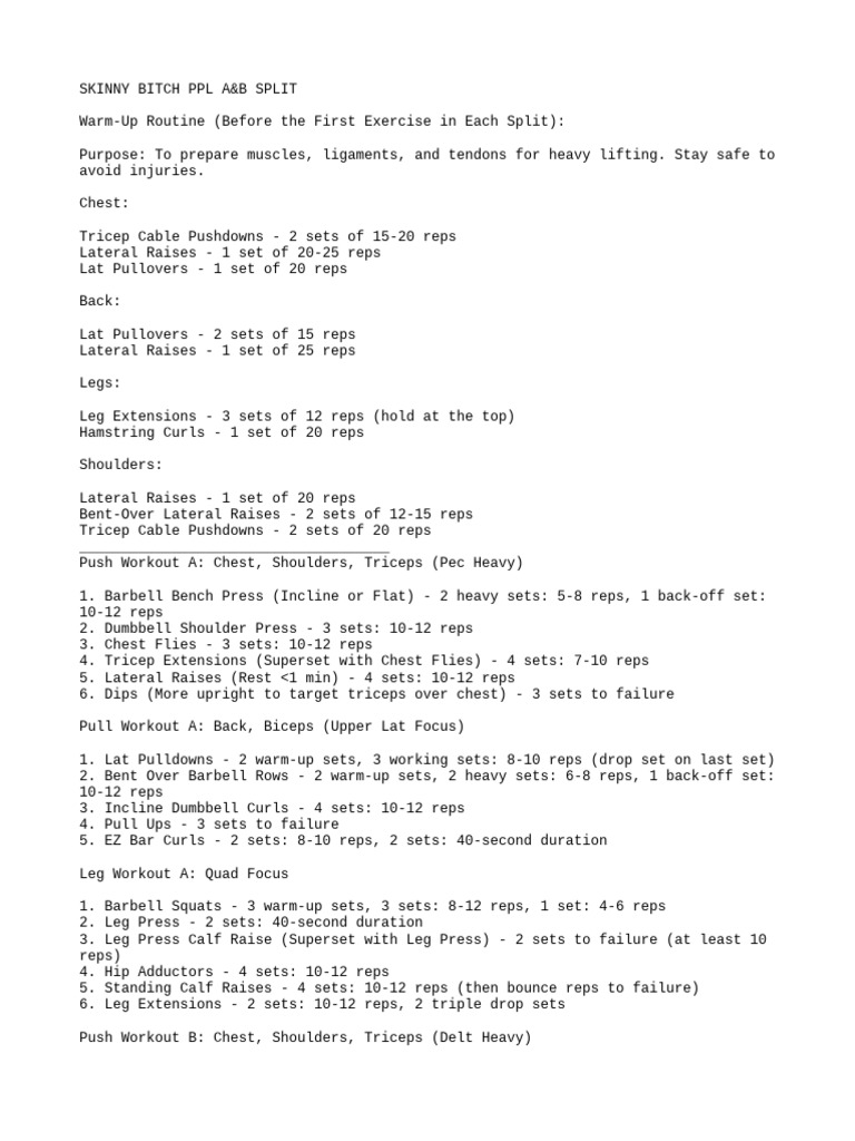 Skinny Bitch PPL A Amd B | PDF | Limbs (Anatomy) | Musculoskeletal System