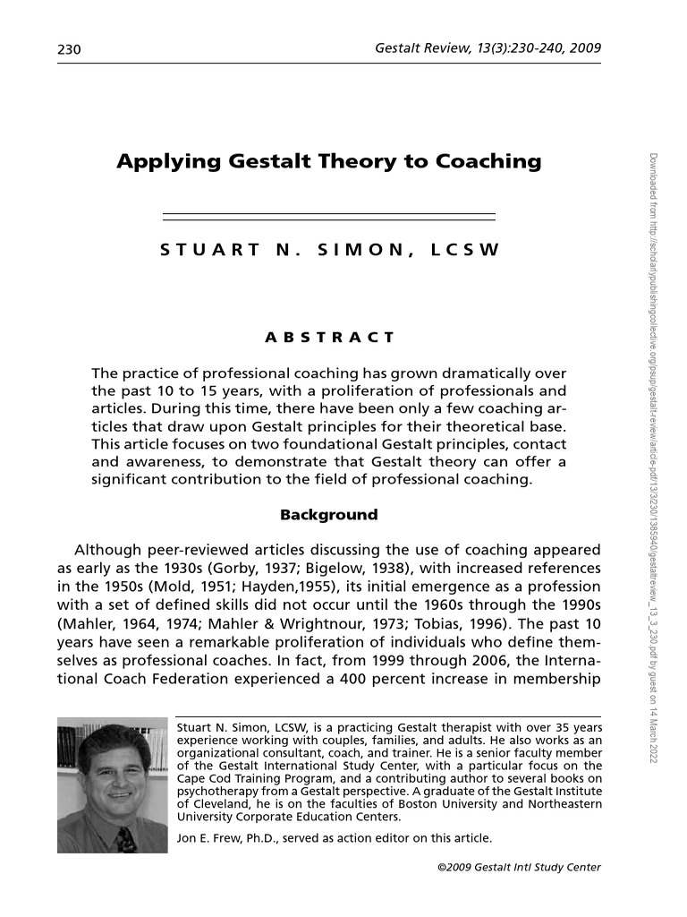 Applying Gestalt Theroy To Coaching | PDF | Gestalt Therapy | Psychotherapy
