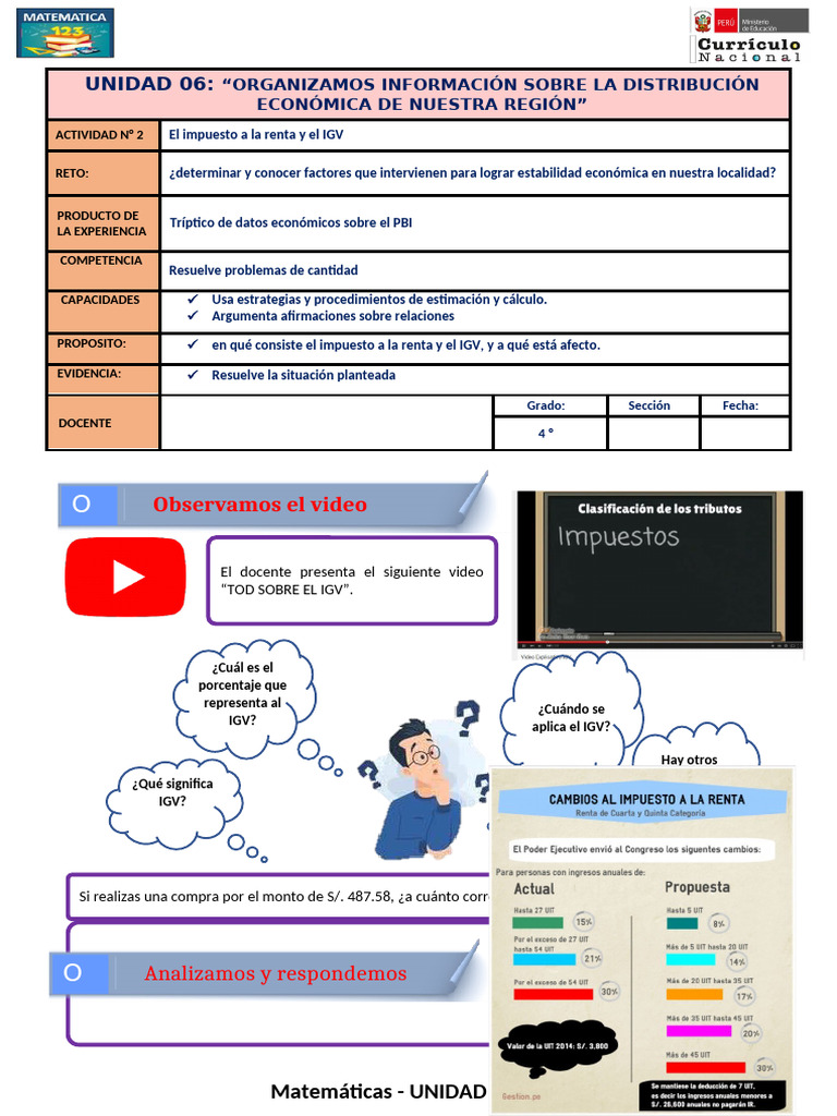 Act 2 Mat 4° Sem 2 Unid 06 | PDF | Impuestos | Impuesto al valor agregado